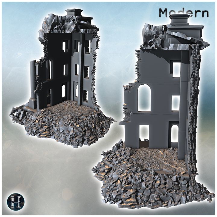 3D Printable Classical building facade with columns, large steps, and ...