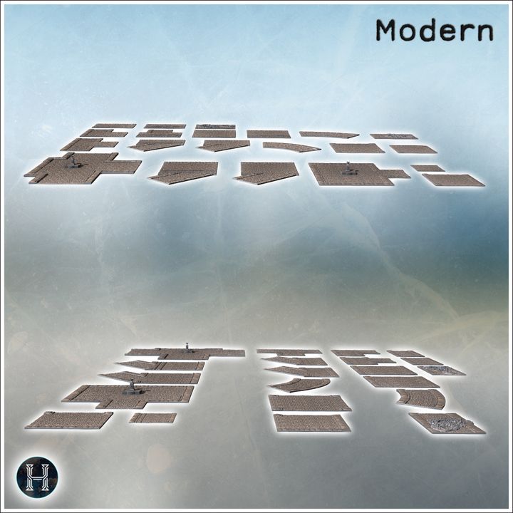 3D Printable Set of modular urban paved roads with plaza (wide + narrow ...