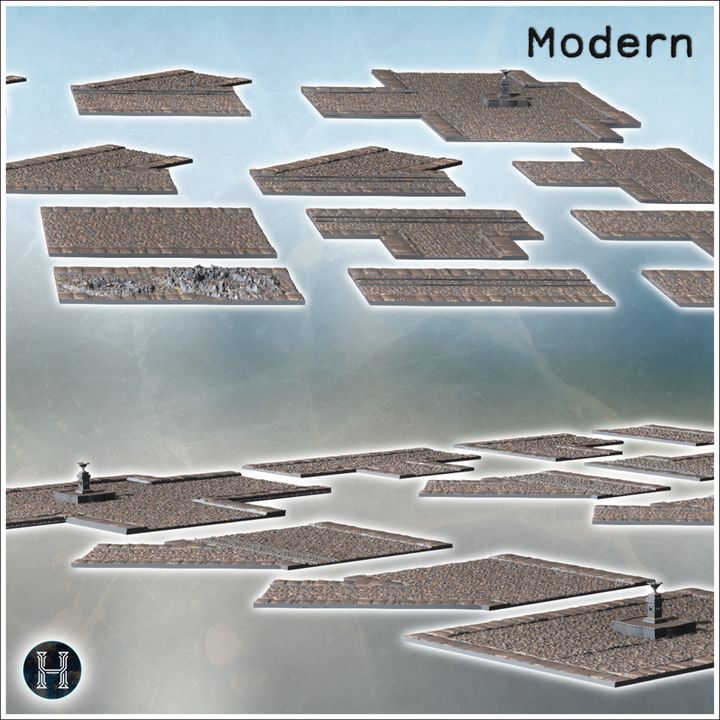 3D Printable Set of modular urban paved roads with plaza (wide + narrow ...