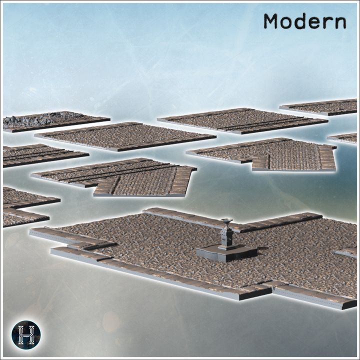 3D Printable Set of modular urban paved roads with plaza (wide + narrow ...