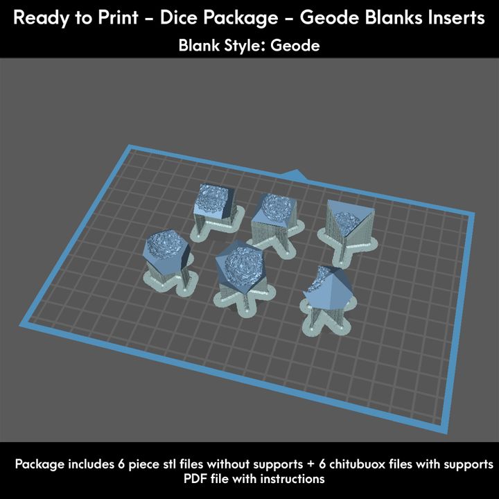 3D Printable Geode Blank Dice Masters – Ready to Print -Geode Blank Inserts - 6 Piece Set ...