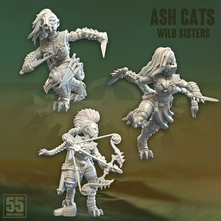 3D Printable Ash Cats Wild Sisters by 55mm