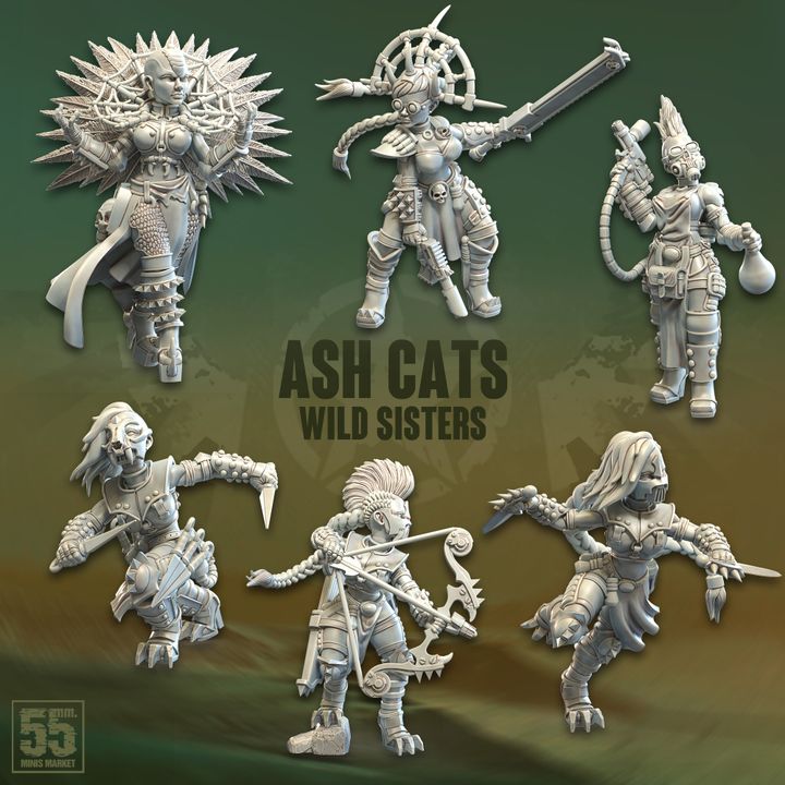 3D Printable Ash Cats Wild Sisters by 55mm
