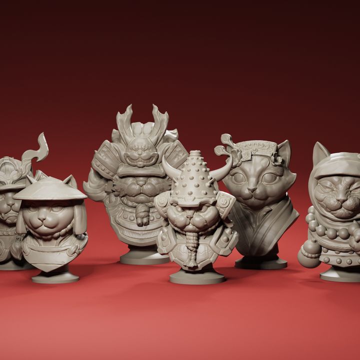 3D Printable Chess Cat Samurai by Art of V