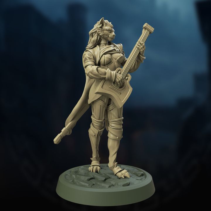 3D Printable Whispers the Unsung, Catfolk Bard by Crippled God Foundry