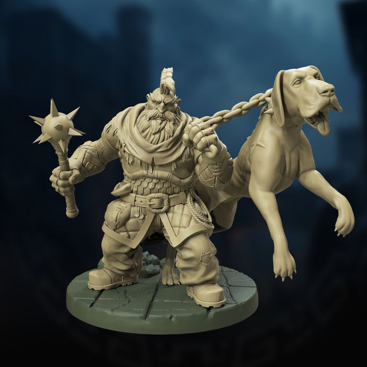 3D Printable Dorgin & Fang, the Dwarf Houndmaster by Crippled God Foundry