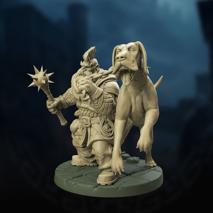 3D Printable Dorgin & Fang, the Dwarf Houndmaster by Crippled God Foundry
