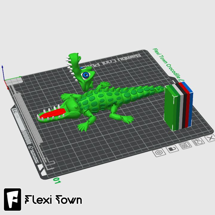 3D Printable Flexi Print-in-Place Crocodile by Flexi Town