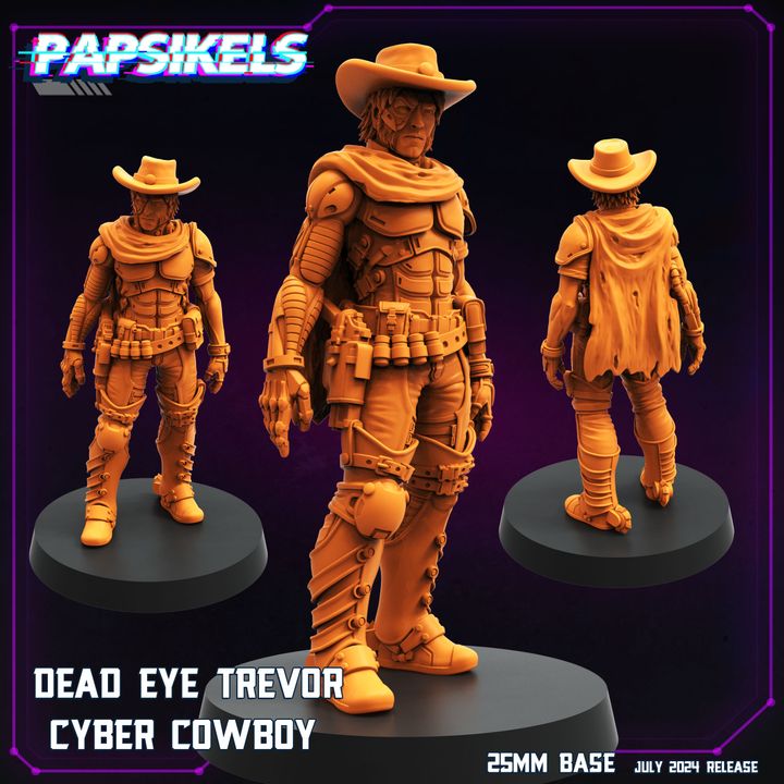 3D Printable DEAD EYE TREVOR CYBER COWBOY by PAPSIKELS MINIATURES