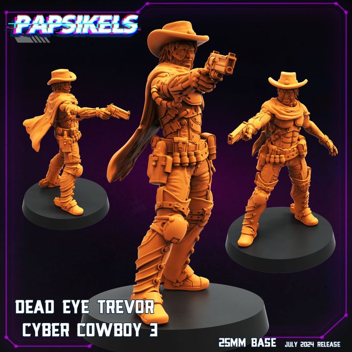 3D Printable DEAD EYE TREVOR CYBER COWBOY by PAPSIKELS MINIATURES
