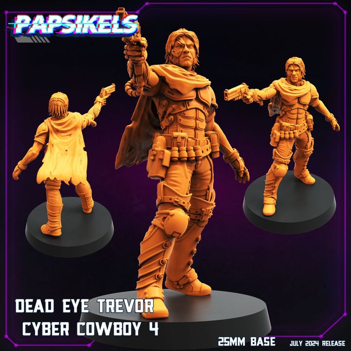 3D Printable DEAD EYE TREVOR CYBER COWBOY by PAPSIKELS MINIATURES