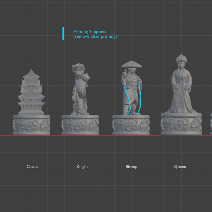3D Printable Chess Pieces - Japanese Shogun Style by Andy at MeepleForge