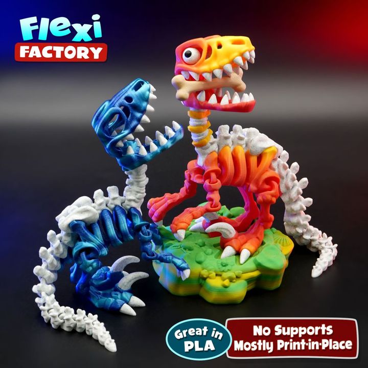 3D Printable Flexi Factory Skeleton Raptor Dinosaur (Velociraptor) by ...