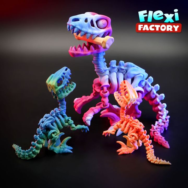 3D Printable Flexi Factory Skeleton Raptor Dinosaur (Velociraptor) by ...