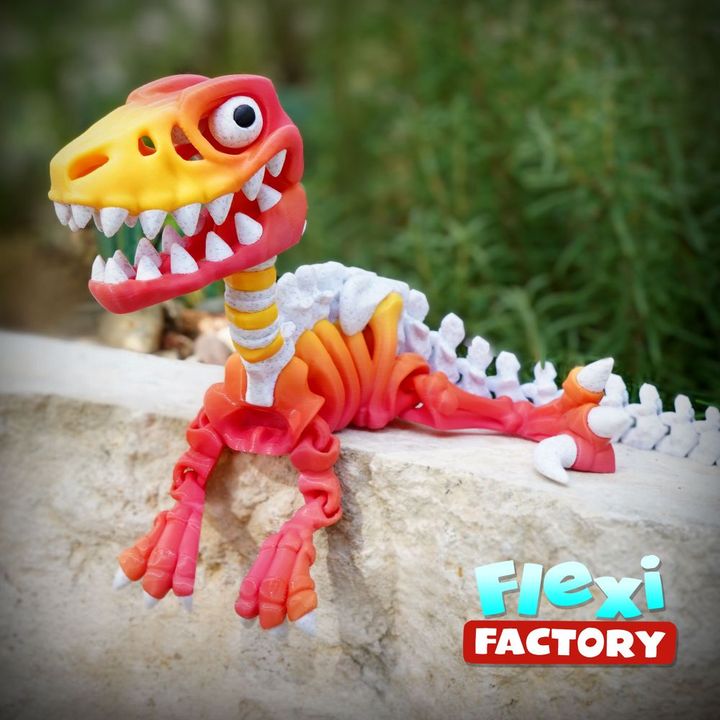 3D Printable Flexi Factory Skeleton Raptor Dinosaur (Velociraptor) by ...