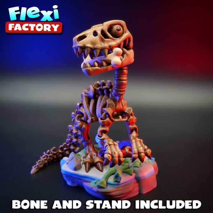 3D Printable Flexi Factory Skeleton Raptor Dinosaur (Velociraptor) by ...