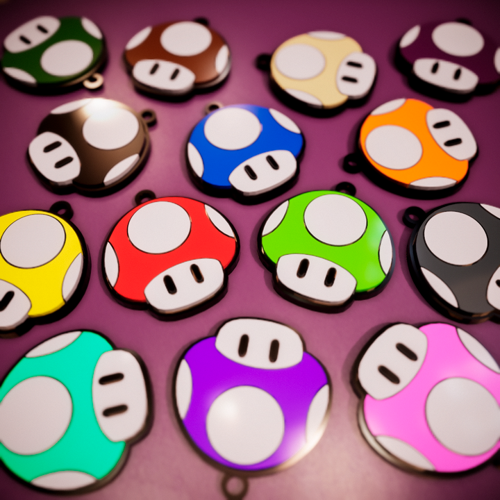3D Printable Mario Mushroom Keychain - Printable Design by TORRES3D_ARTIST
