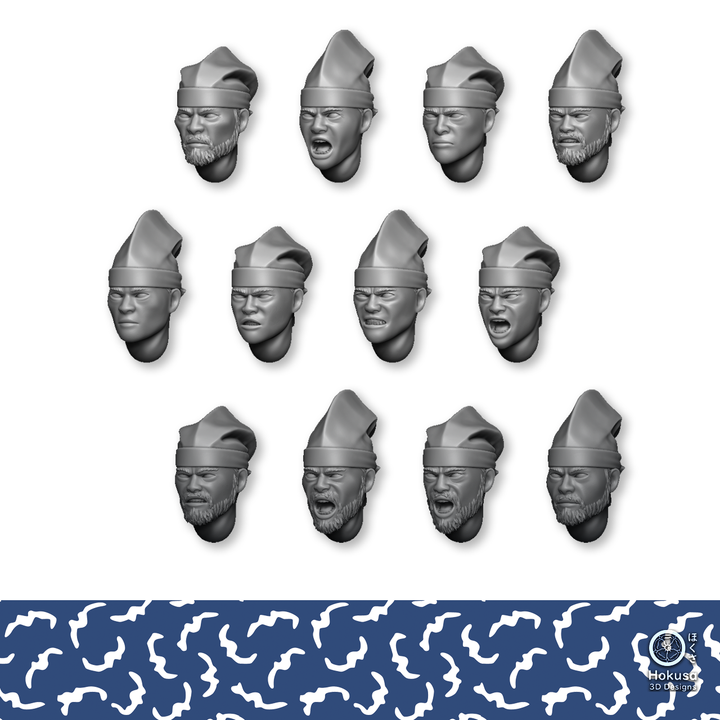 3D Printable Samurai Heads With Eboshi Caps by Hokusa 3D Designs