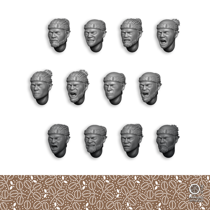 3D Printable Ashigaru Heads with Hachigane by Hokusa 3D Designs