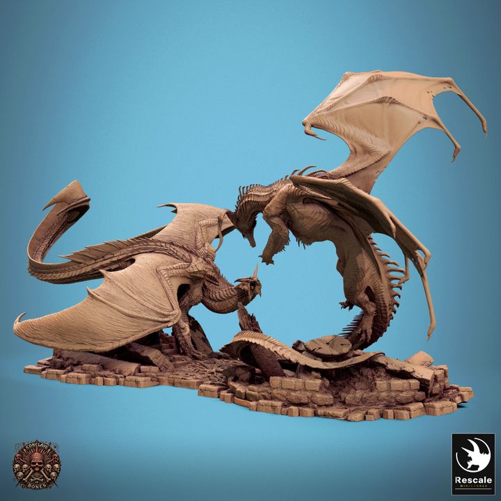 3D Printable Diorama Chromatic Black Dragon VS Metallic Silver Dragon ...
