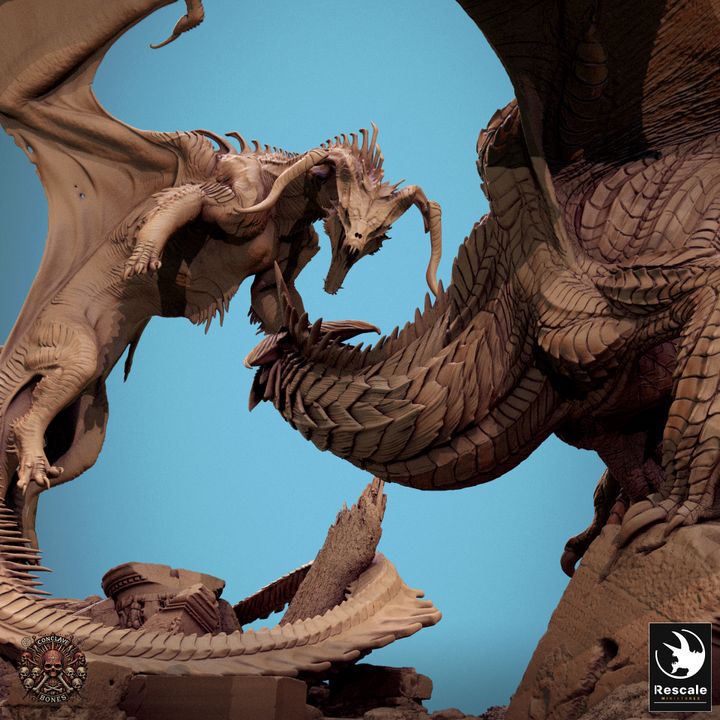 3D Printable Diorama Chromatic Black Dragon VS Metallic Silver Dragon ...