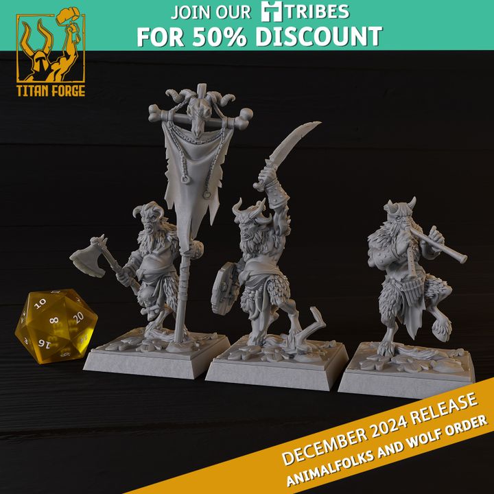 3D Printable Beast Satyrs Melee - Animalfolks and Wolf Order - Titan ...
