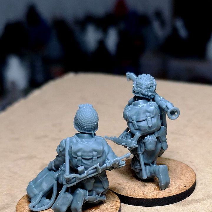 3D Printable 28mm US Paratroopers Bazooka Team firing 2 by Colonel Muller
