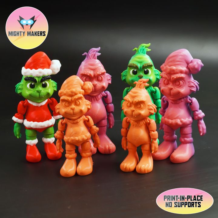 3D Printable Print In Place Flexi Grinch by Mighty Makers