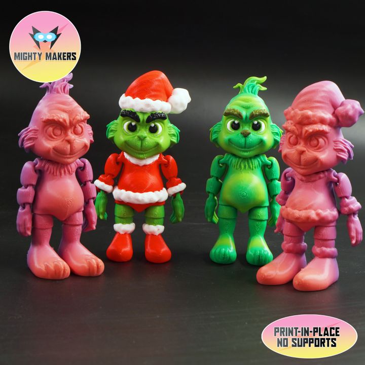 3D Printable Print In Place Flexi Grinch by Mighty Makers