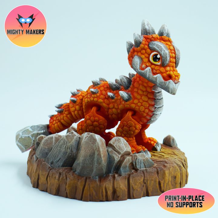 3D Printable PRINT IN PLACE FLEXI EARTH DRAGON ARTICULATED by Mighty Makers