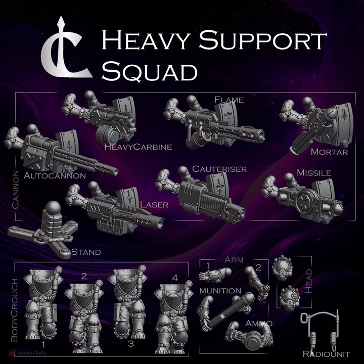 3D Printable Heavy Support Squad - Presupported by Weeping Stars