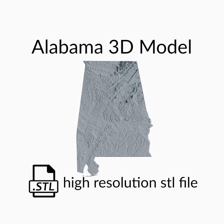3D Printable USA State of Alabama Topographic Map - 3D Terrain Elevation - Relief Map ...