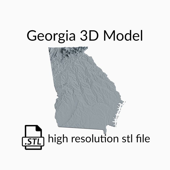 3D Printable USA State of Georgia Topographic Map - 3D Terrain ...