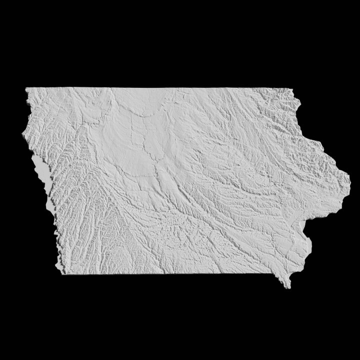 3D Printable USA State of Iowa Topographic Map - 3D Terrain Elevation - Relief Map - Topography ...
