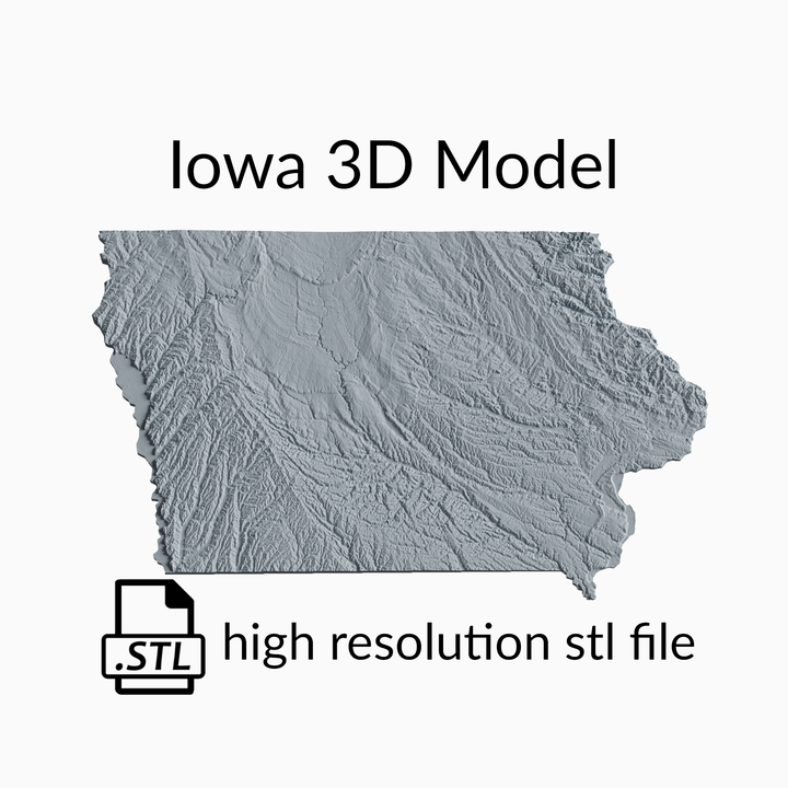 3D Printable USA State of Iowa Topographic Map - 3D Terrain Elevation - Relief Map - Topography ...
