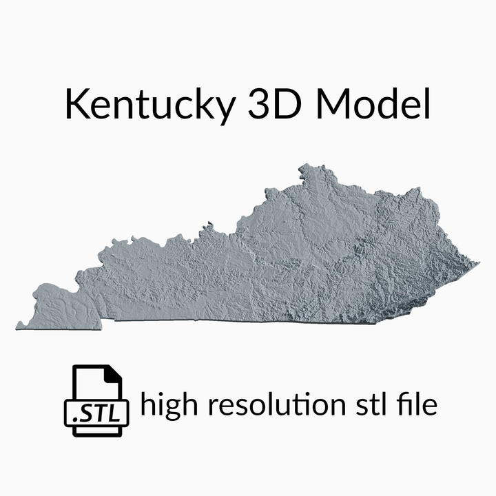 3D Printable USA State of Kentucky Topographic Map - 3D Terrain Elevation - Relief Map ...
