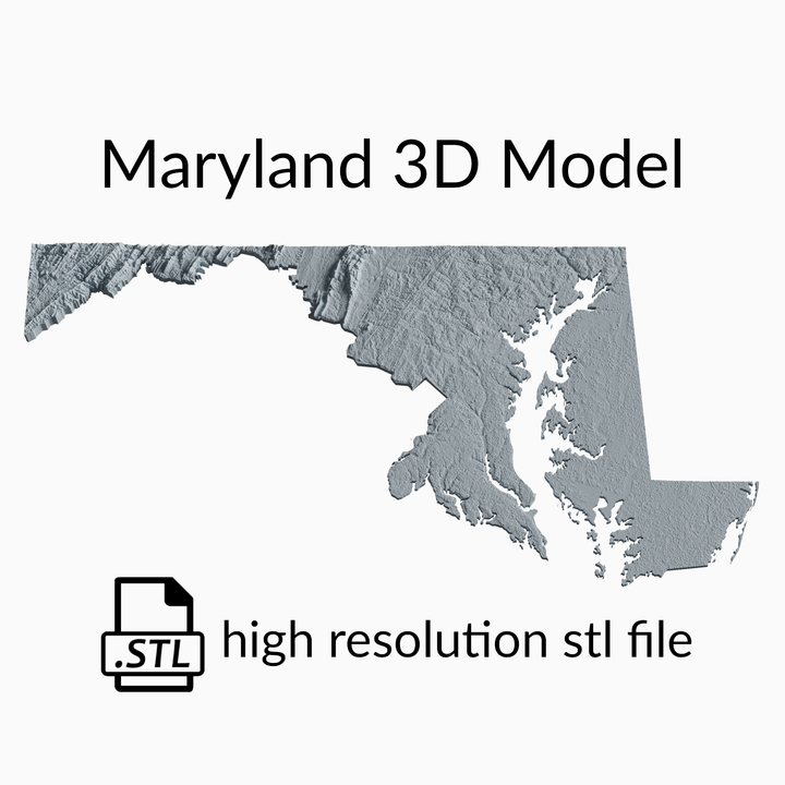3D Printable USA State of Maryland Topographic Map - 3D Terrain ...