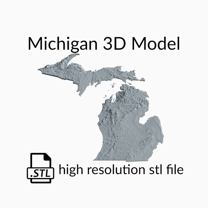 3D Printable USA State of Michigan Topographic Map - 3D Terrain Elevation - Relief Map ...