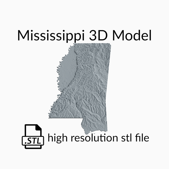 3D Printable USA State of Mississippi Topographic Map - 3D Terrain ...