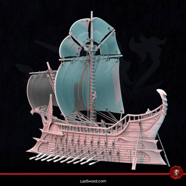3D Printable Fallen Lineage Bireme and Crew by LastSword Miniatures