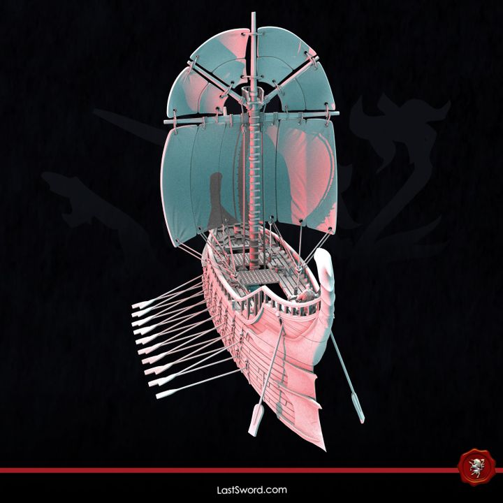 3D Printable Fallen Lineage Bireme and Crew by LastSword Miniatures