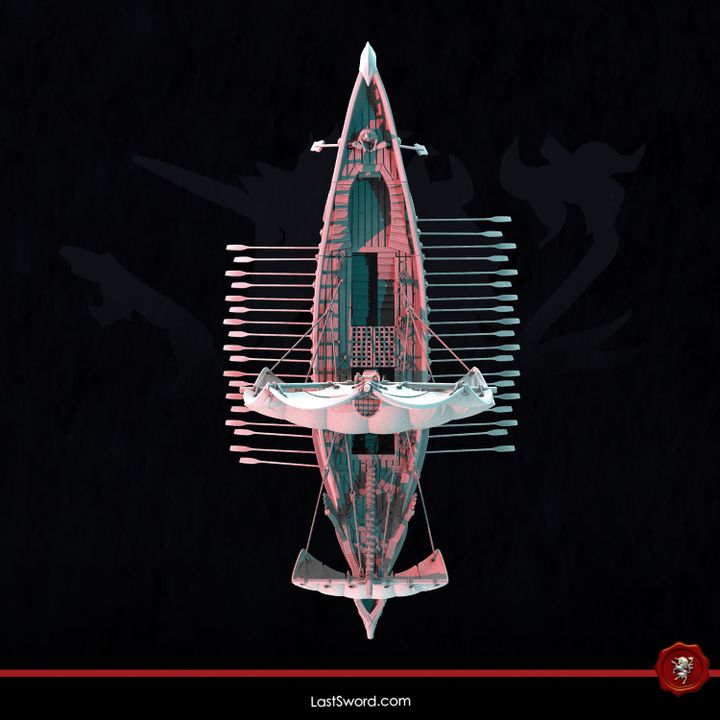 3D Printable Fallen Lineage Bireme and Crew by LastSword Miniatures