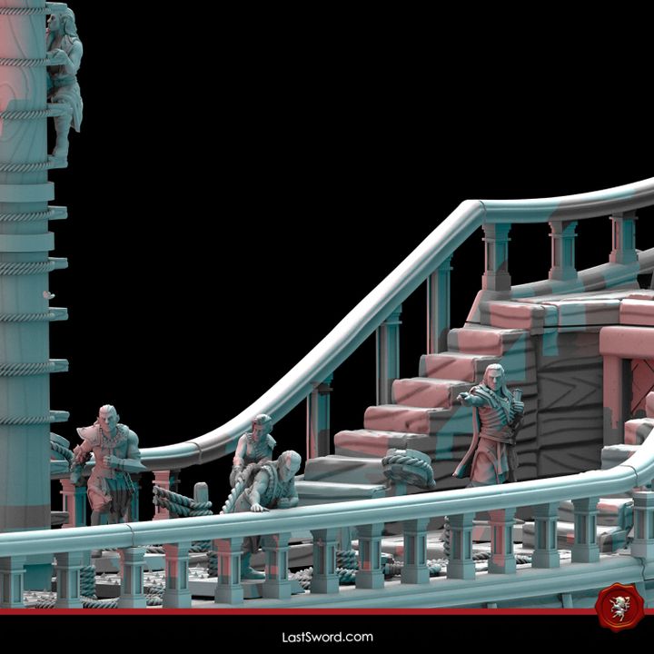 3D Printable Fallen Lineage Bireme and Crew by LastSword Miniatures