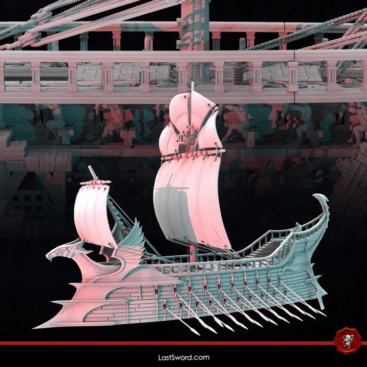 3D Printable Fallen Lineage Bireme and Crew by LastSword Miniatures