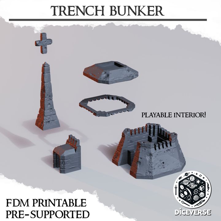 3D Printable Trench Terrain: Bunker by Diceverse