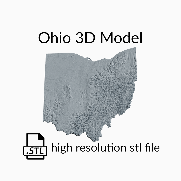 3D Printable USA State of Ohio Topographic Map - 3D Terrain Elevation - Relief Map - Topography ...