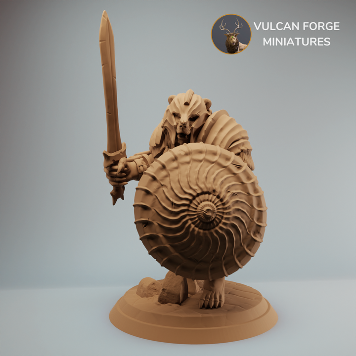 3D Printable Werebear, bear fighter guardian with sword and shield ...
