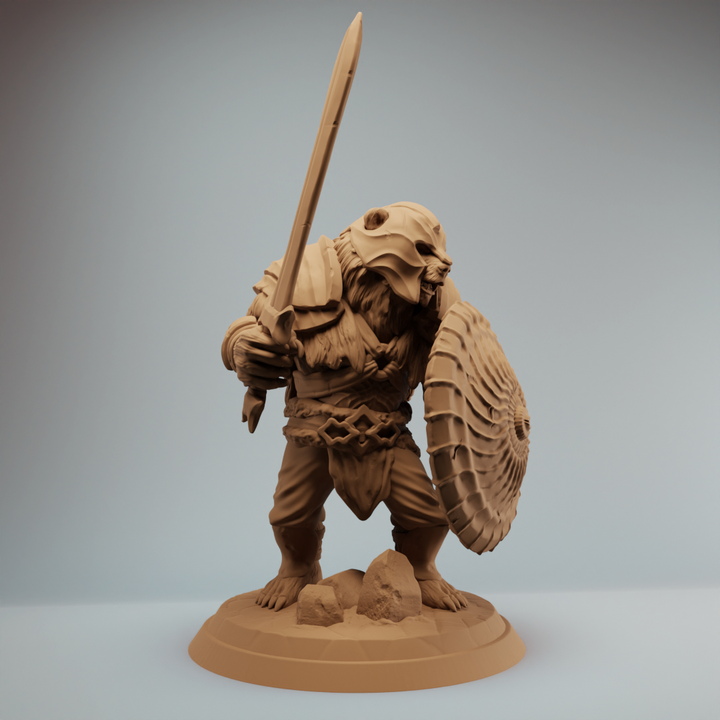 3D Printable Werebear, bear fighter guardian with sword and shield ...