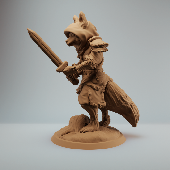 3D Printable Fox scout or ranger with sword and hood - pre supported by ...
