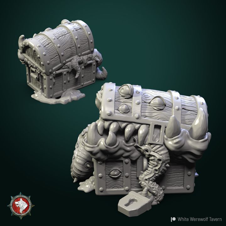 3D Printable Chest mimic V2 pre-supported by White Werewolf Tavern